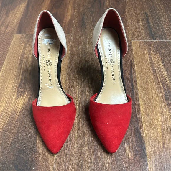 Chinese Laundry | Shoes | Chinese Laundry Red And Beige Suede Heels 75 ...